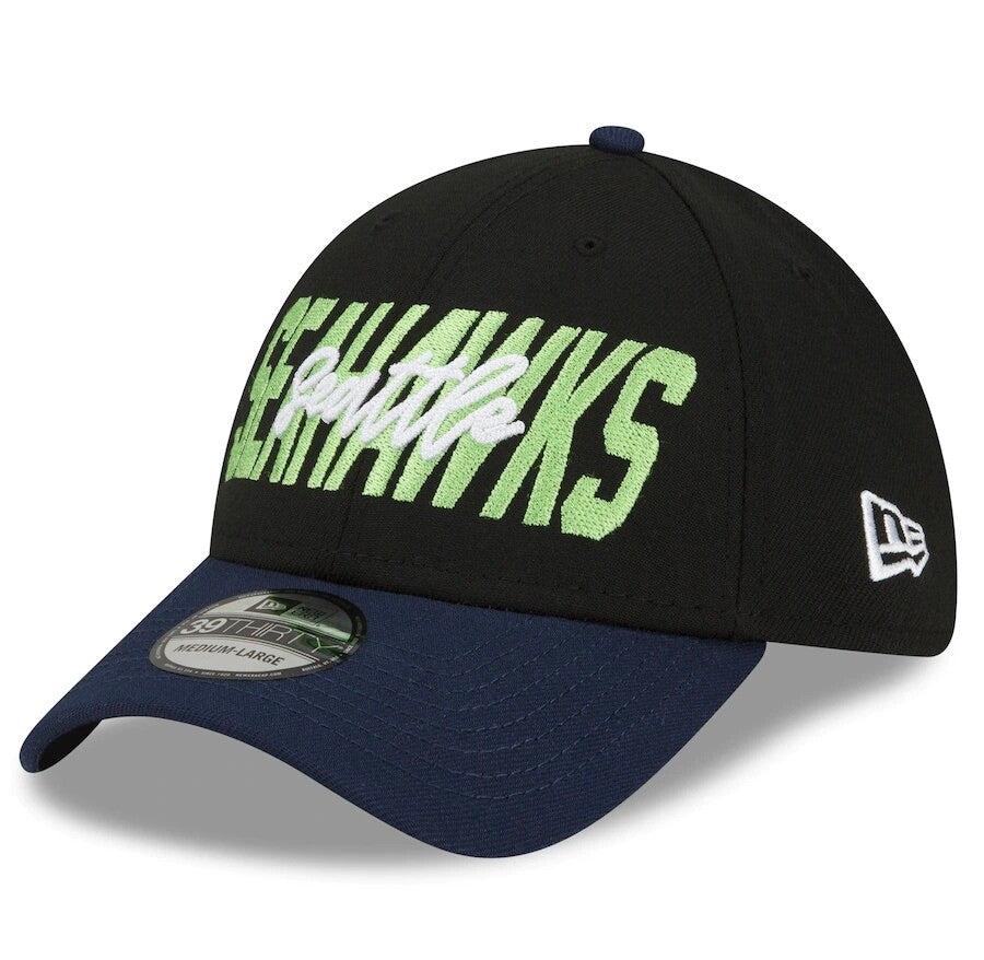 Seattle Seahawks Men’s New Era Black NFL Draft 39Thirty Fitted Hat ...