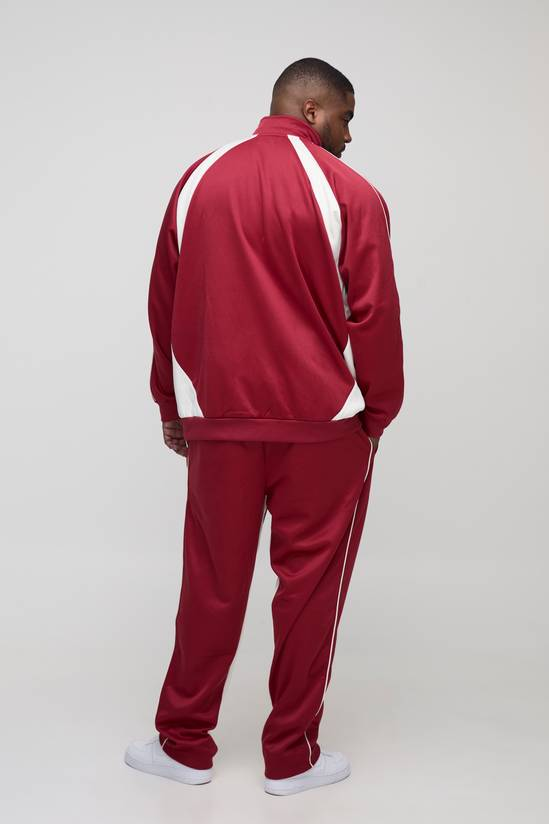 boohooMAN Plus size men's tracksuit in color block knit, regular fit a ...